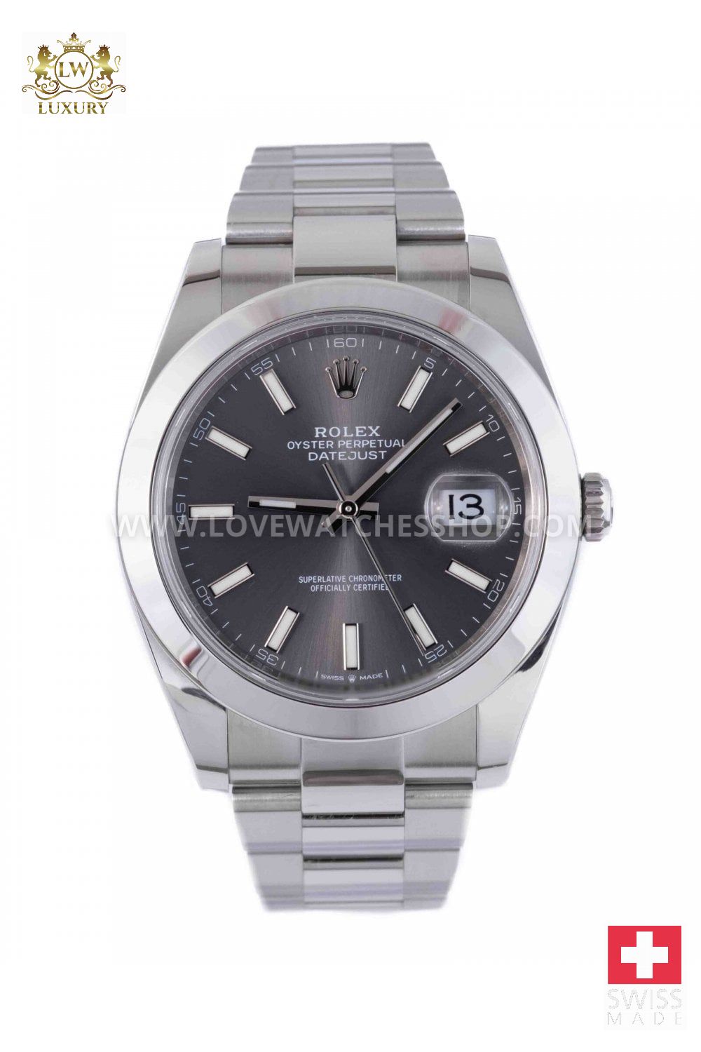 Rolex Datejust 41 mm Oyster Perpetual Stainless Dark Rhodium Dial Model ...