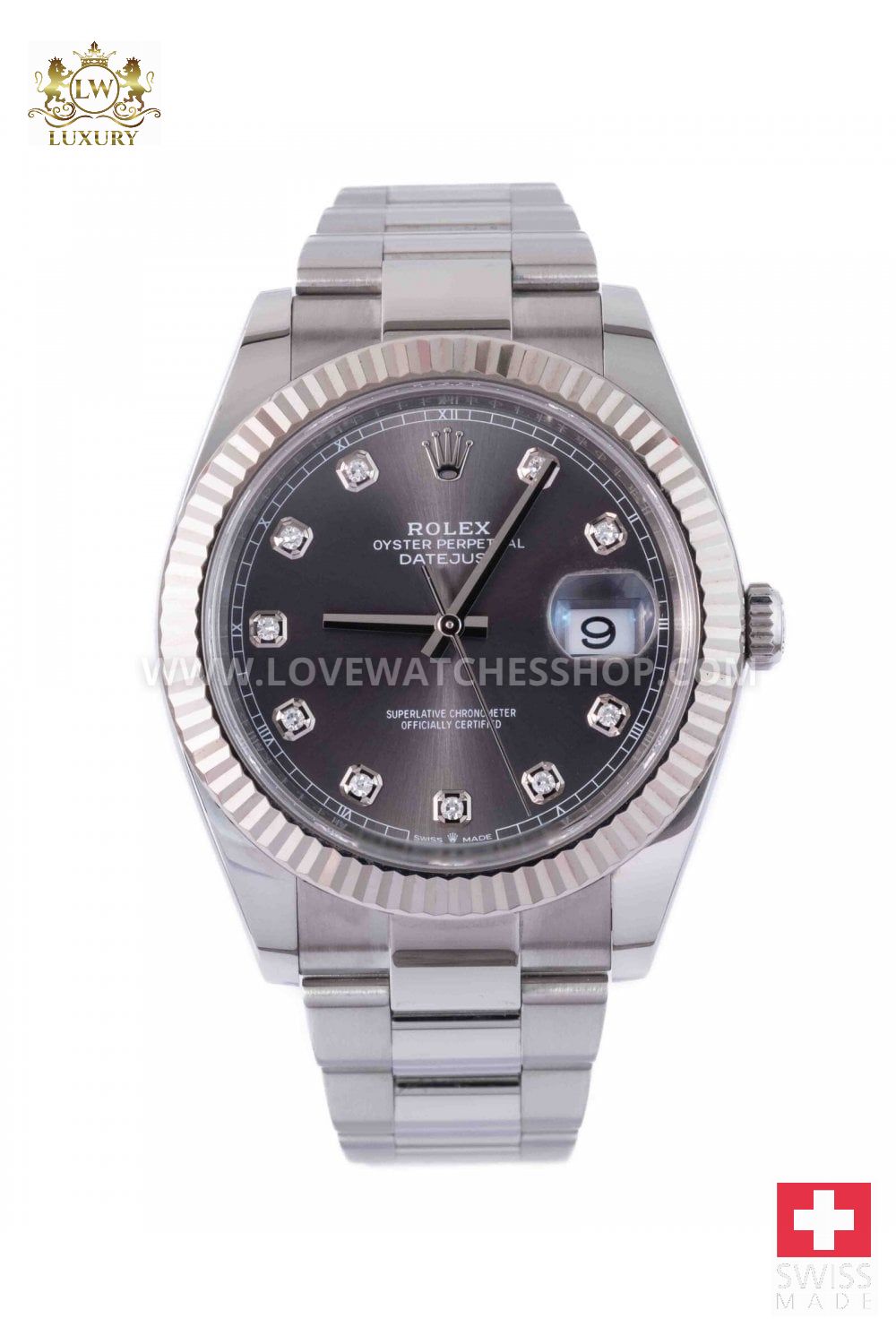 Rolex 41 Datejust 126334 Fluted Bezel Factory Rhodium Diamond Dial Watch
