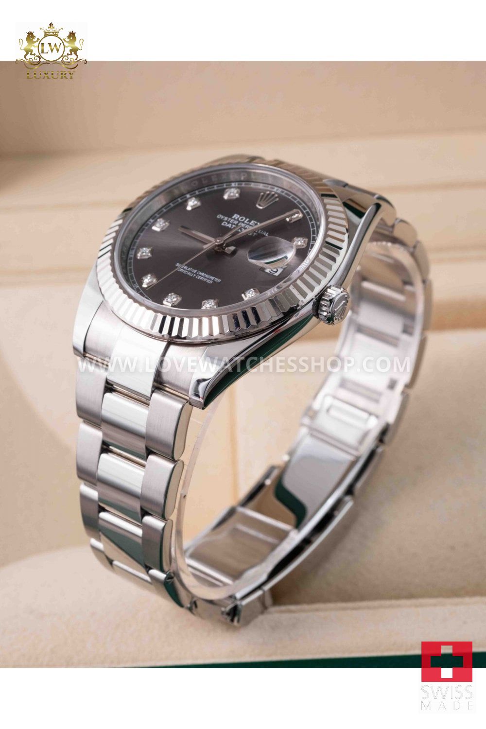 Rolex 41 Datejust 126334 Fluted Bezel Factory Rhodium Diamond Dial Watch