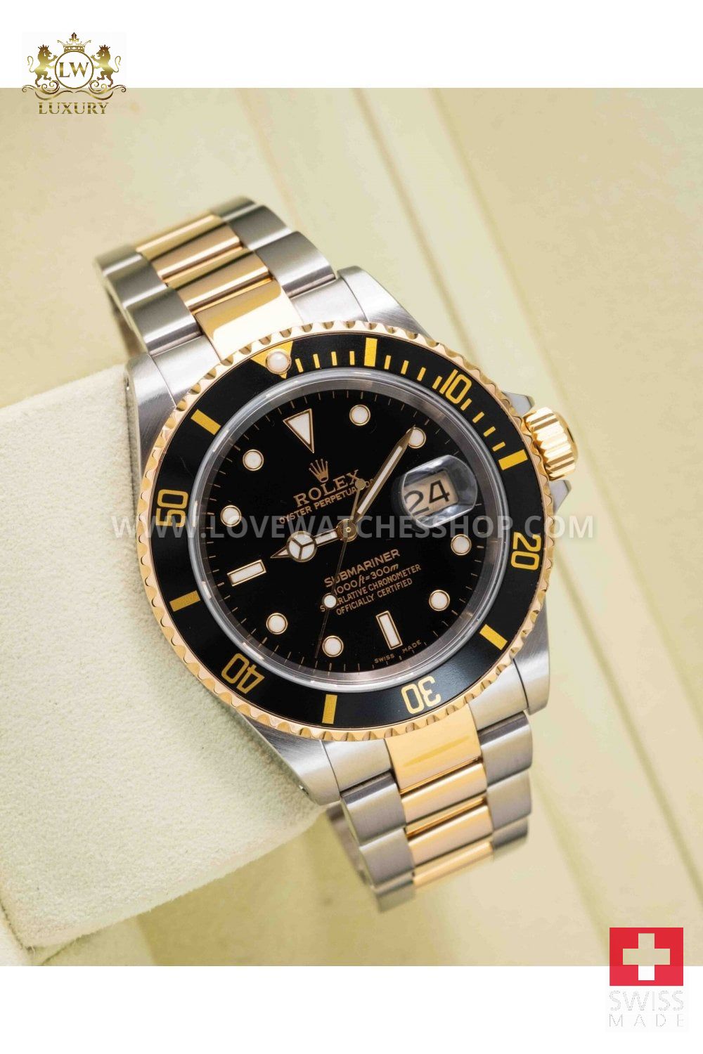 Mens Rolex Two-Tone Submariner 16613T with Black Dial & Bezel