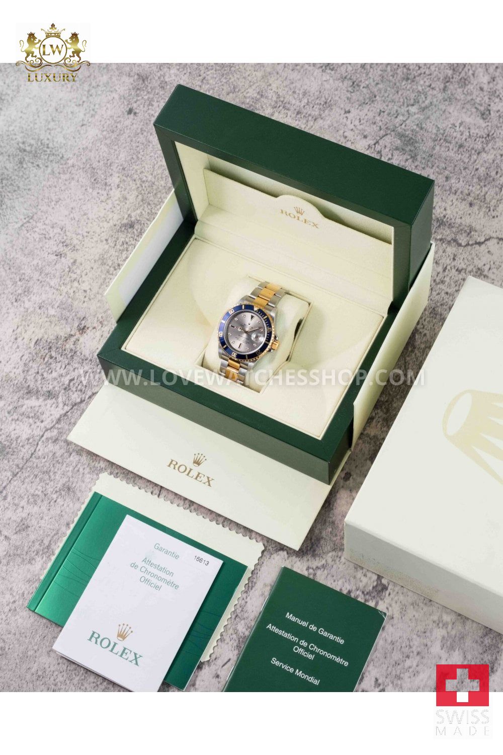 ROLEX SUBMARINER DATE WATCH 16613 40MM SILVER SERTI DIAL WITH TWO TONE ...