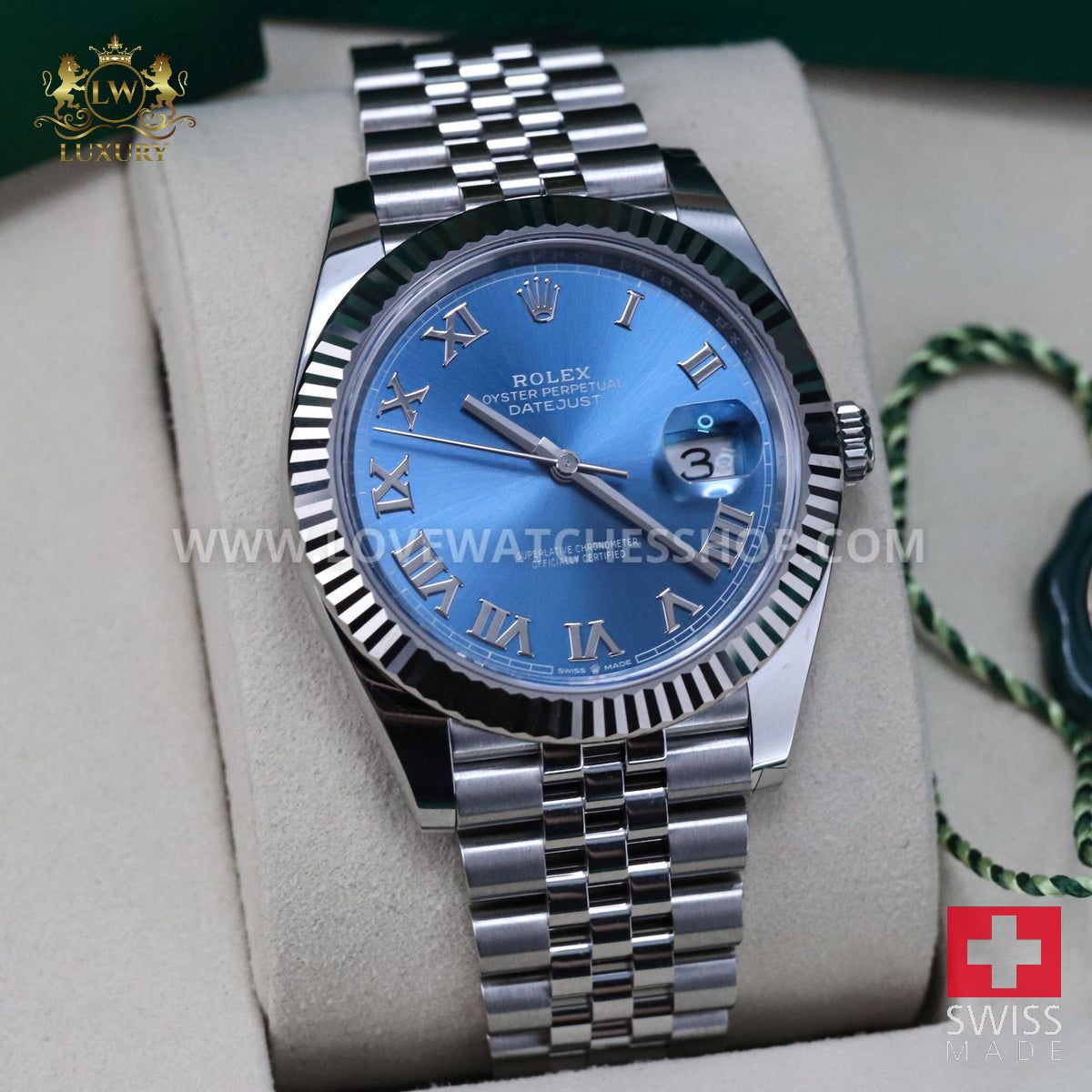 Rolex Datejust 41 Azzurro Blue Roman Dial Fluted Jubilee 126334 Oyster ...