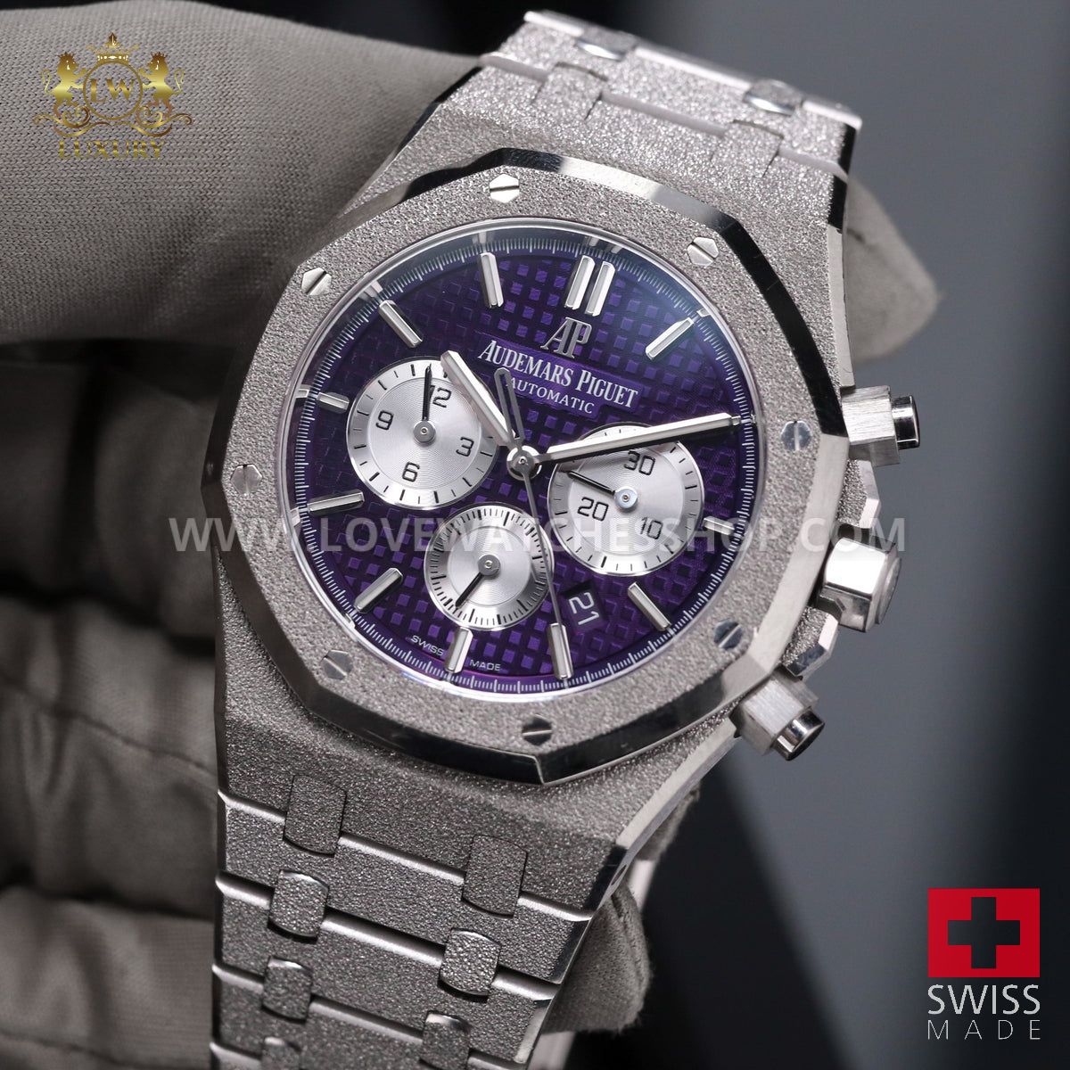 Audemars Piguet Royal Oak Chronograph 41mm Frosted White Steel Purple ...