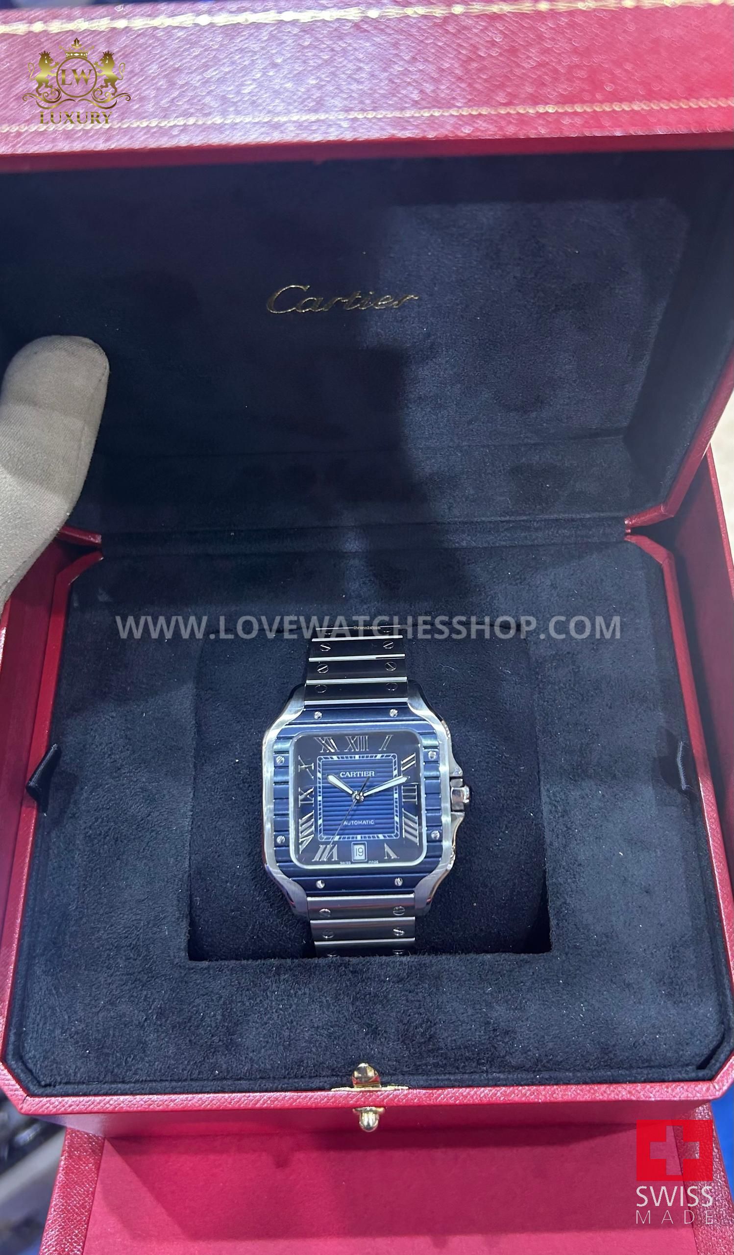 Cartier Santos De Cartier Blue Dial and Bezel Stainless Steel 39.8mm ...